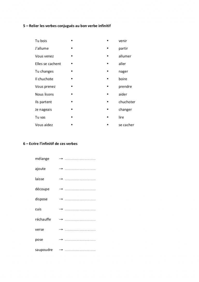 Infinitif des verbes - Les activités de maman